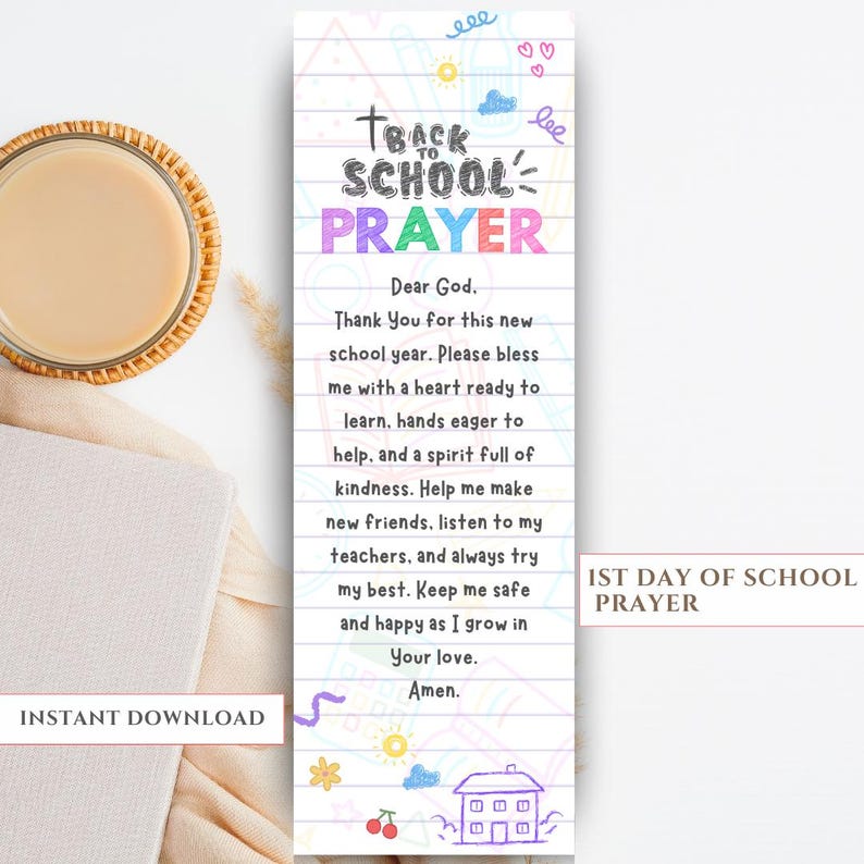First Day of School Prayer Bookmark: Christian Gift (instant Download ...