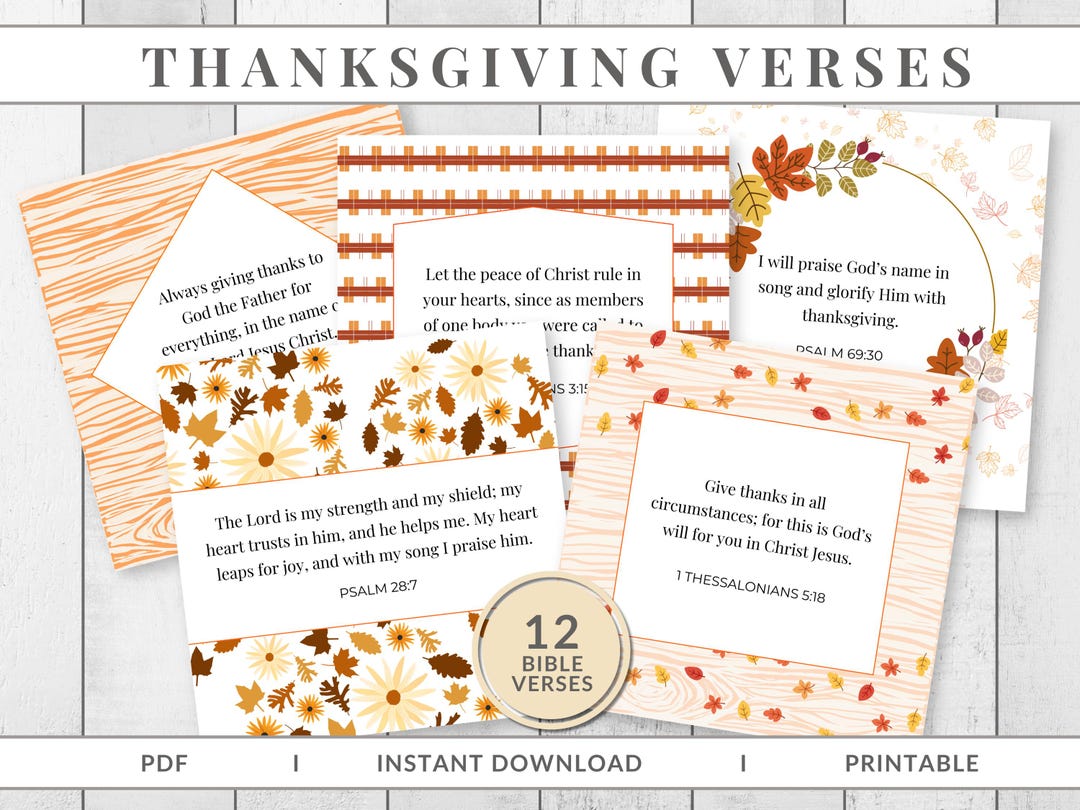 Thanksgiving Printable Scripture Cards, Instant Download, 12 Bible ...