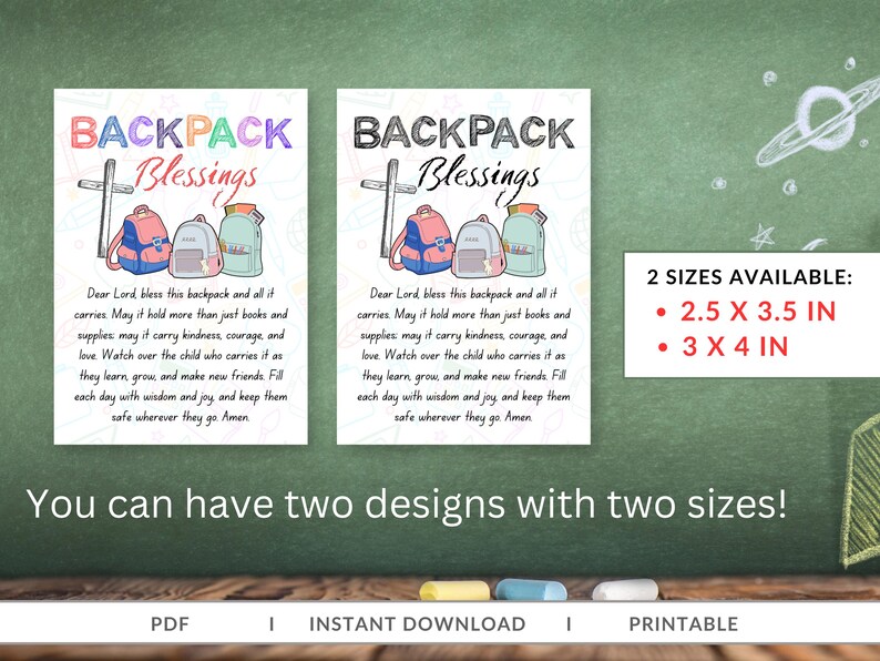 Backpack Blessing Tags: First Day of School Prayer (printable PDF) - Etsy