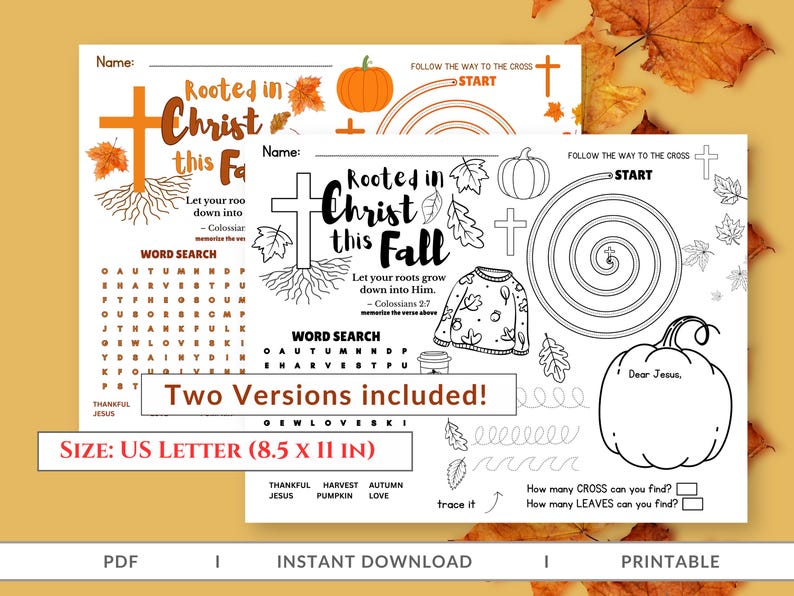 Christian Fall Activity Sheets for Kids Printable | Bible Word Search ...