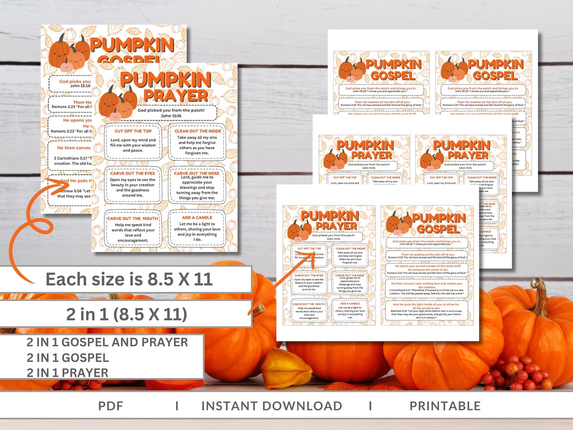 Pumpkin Prayer and Gospel Printable | Christian Fall Activity | Bible ...