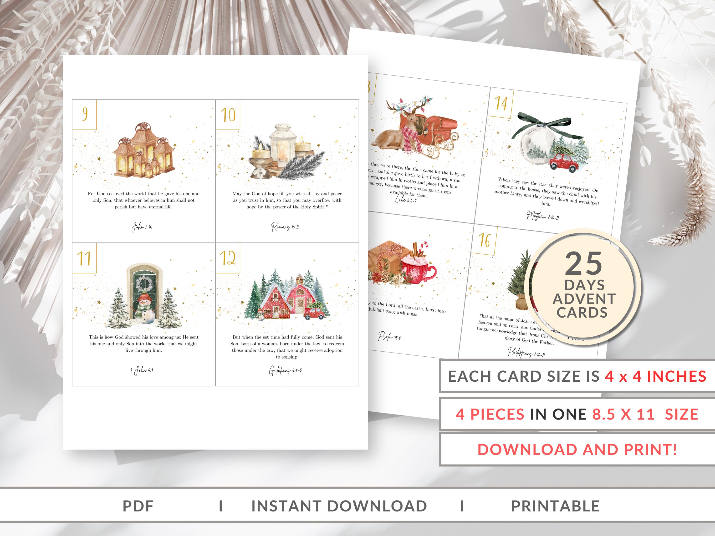 25 Advent Scripture Cards, Bible Verse Christmas Countdown, Advent ...
