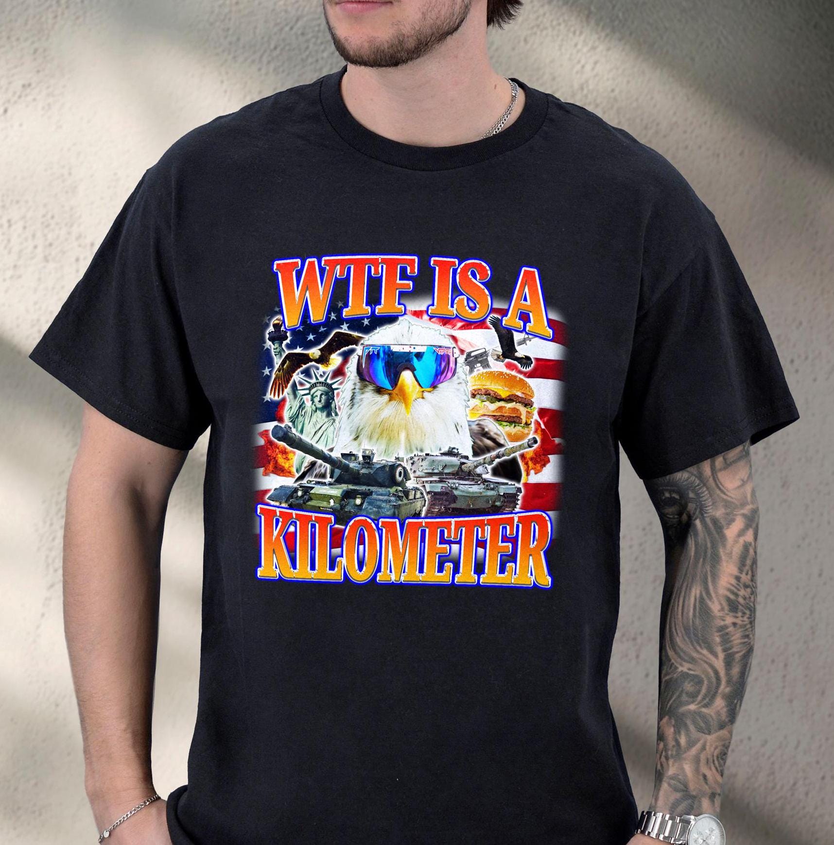 Wtf is A Kilometer T-shirt, USA American Pride Shirt, Funny Graphic Tee ...