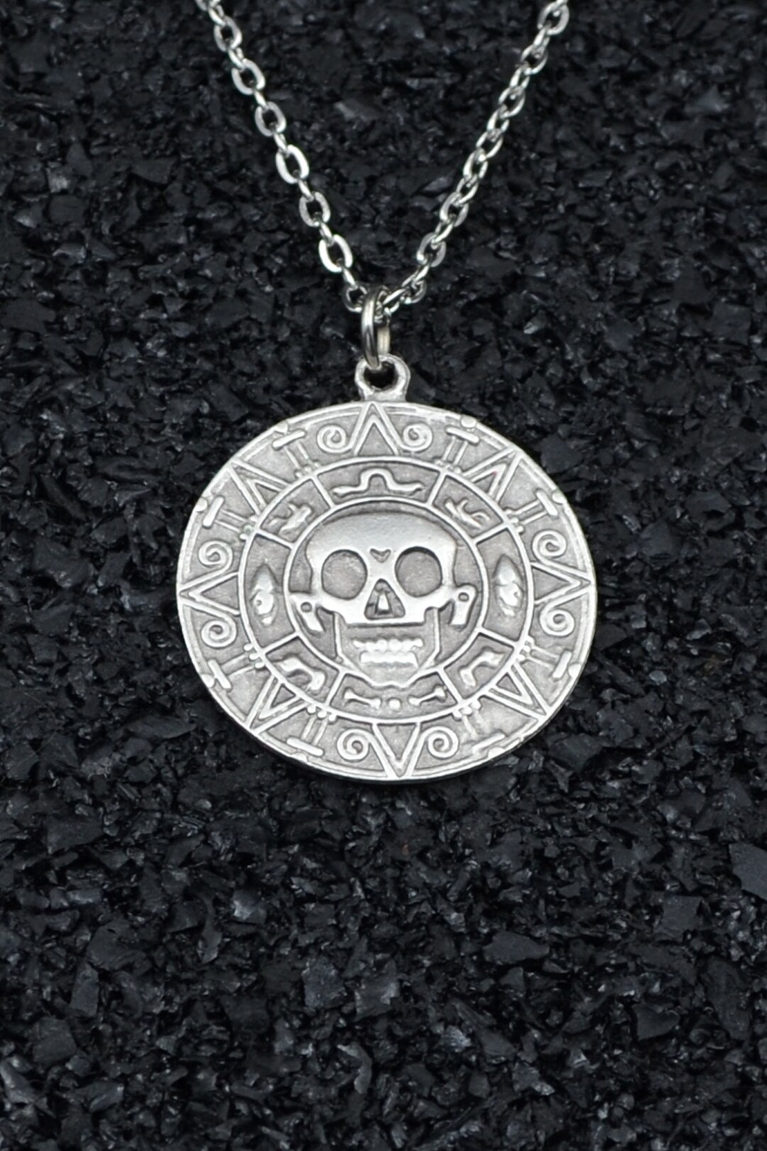 Aztec Pirates of the Caribbean Medallion Men Men Women Silver Necklace ...
