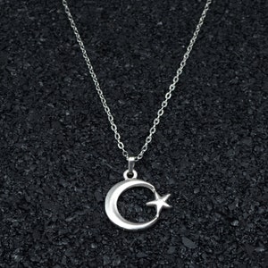 Turkish Moon Star Necklace: Antique Silver Zamak Pendant, Personalized ...