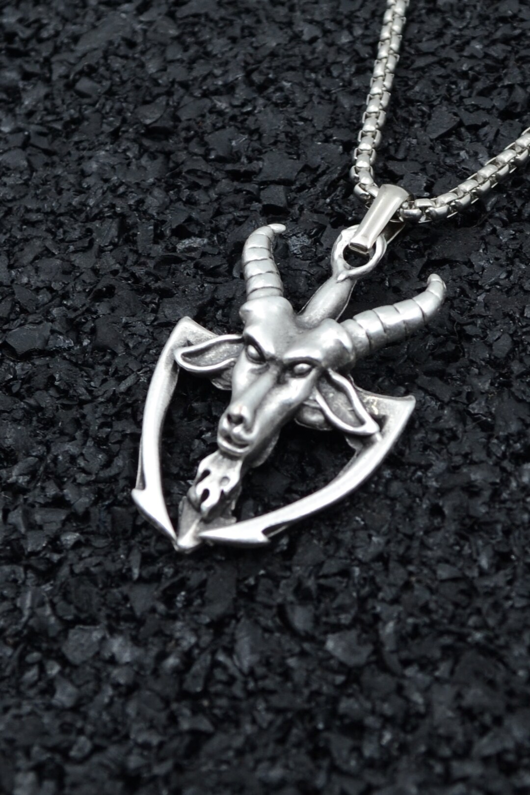 Pentagram Goat Head Necklace: Unisex Silver Skull Pendant - Etsy