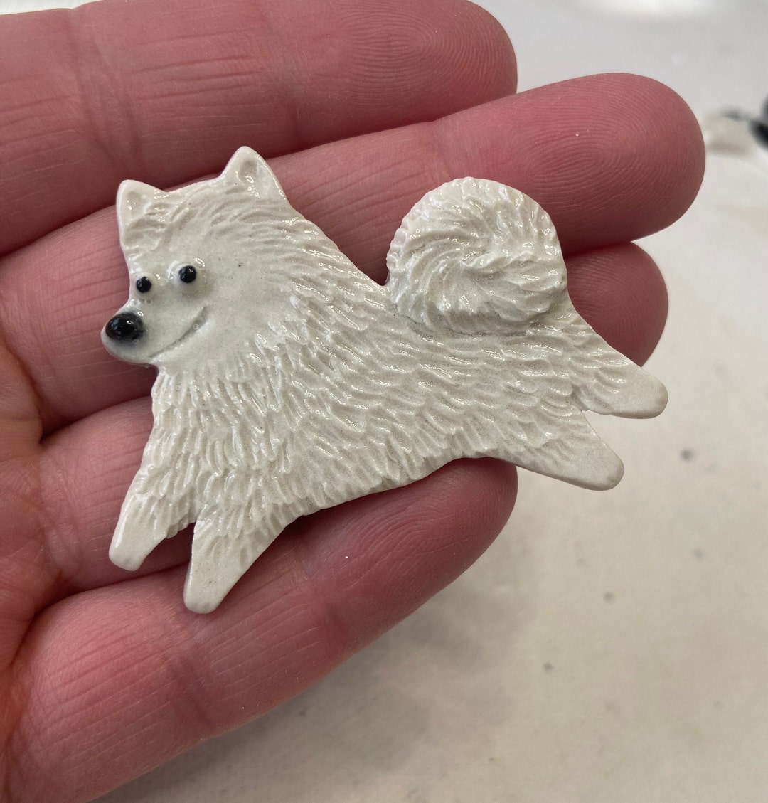 American Eskimo Handmade Porcelain Ceramic Tile, Magnet, Pin or ...