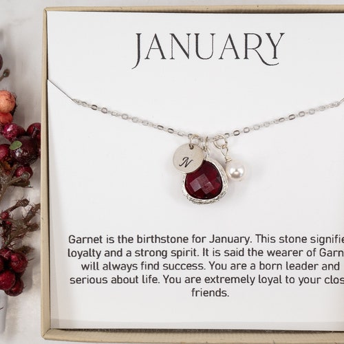 Personalized January Birthstone Necklace Garnet Birthstone | Etsy