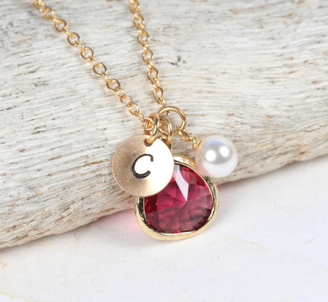 Personalized July Birthstone Necklace Ruby Gold Necklace | Etsy