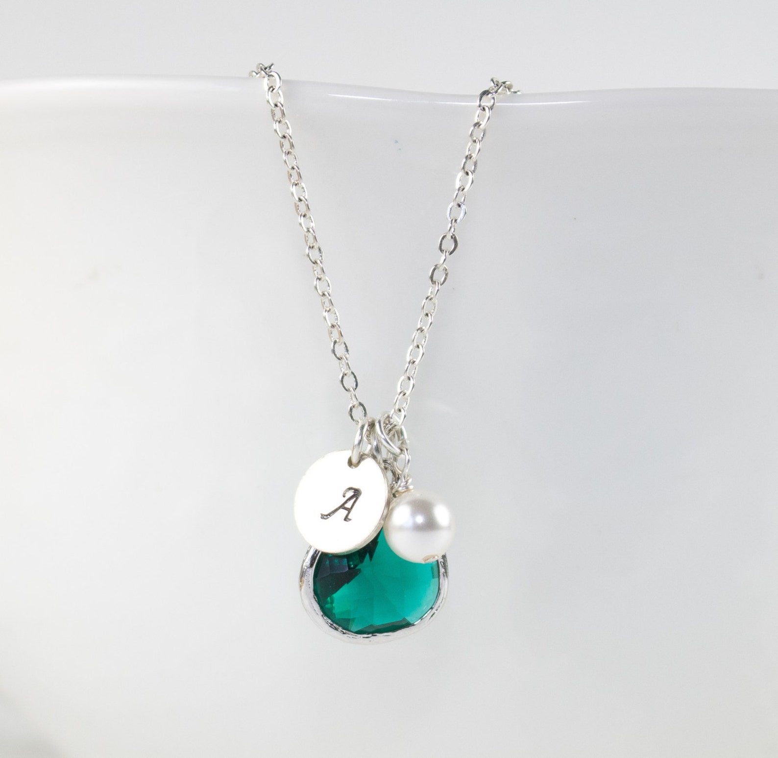 Personalized May Birthstone Necklace Emerald Silver Necklace - Etsy