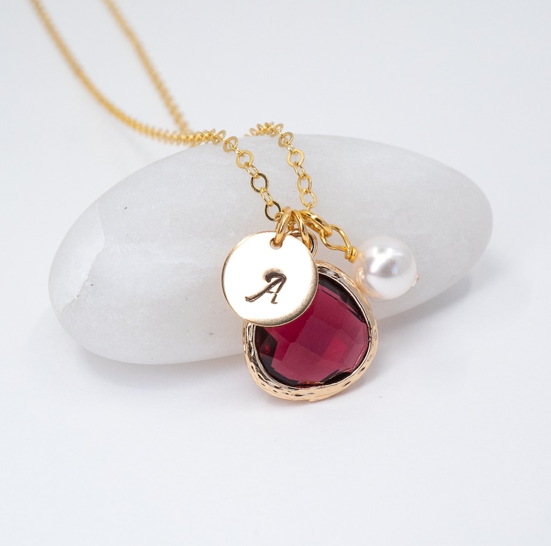 Personalized July Birthstone Necklace Ruby Gold Necklace | Etsy
