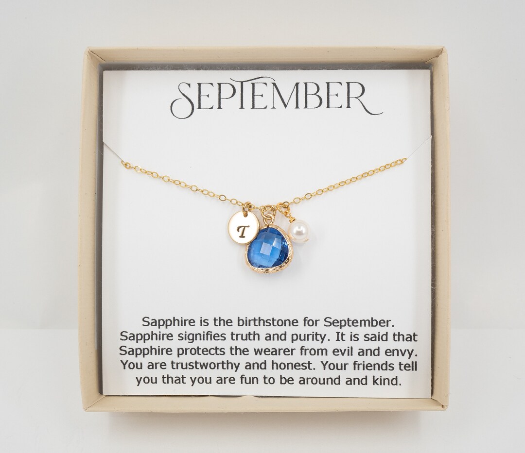 Personalized September Birthstone Necklace Sapphire Gold - Etsy