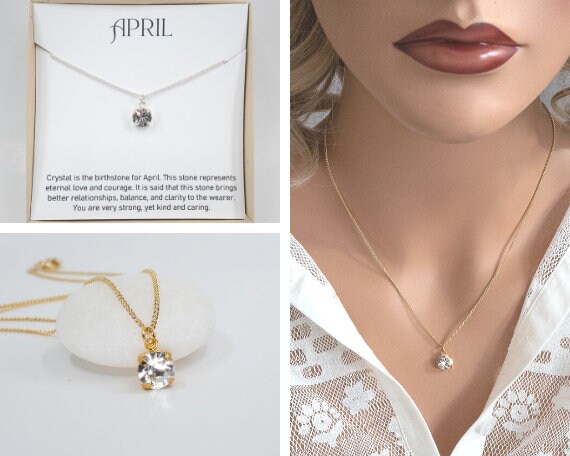 April Birthstone Necklace Crystal Swarovski Necklace April | Etsy