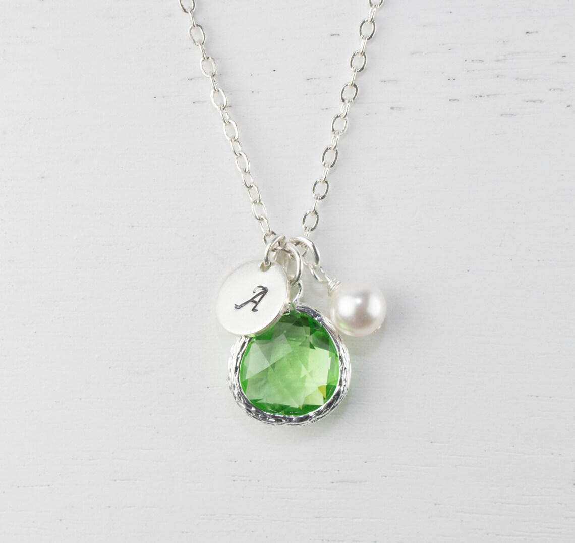 Personalized August Birthstone Necklace Peridot Silver | Etsy