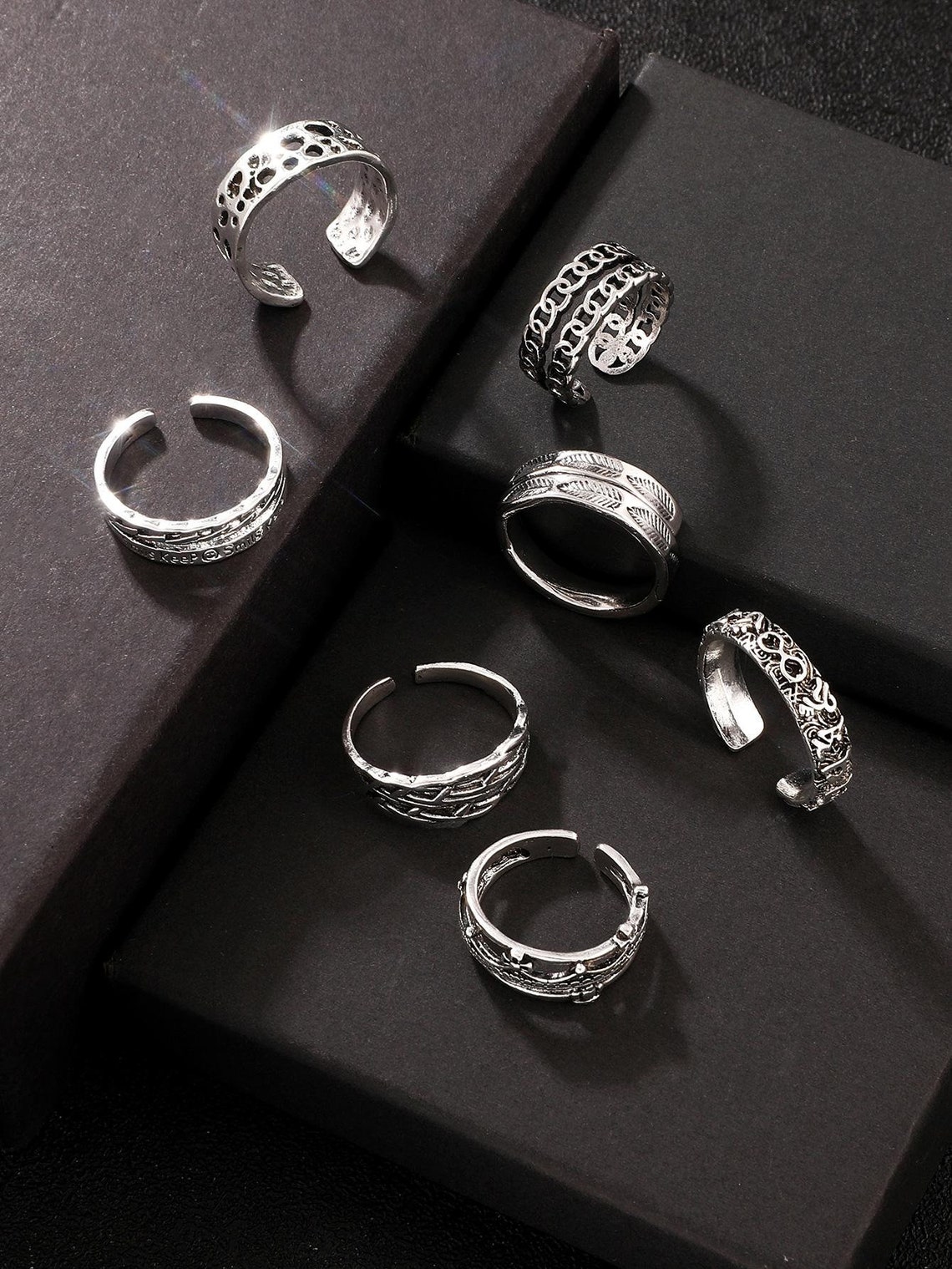 7 Piece Set of Men's Silver Crown Rings - Etsy