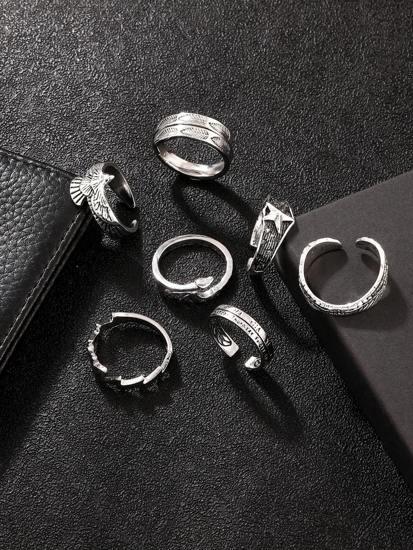 7 Piece Set of Men's Silver Crown Rings - Etsy