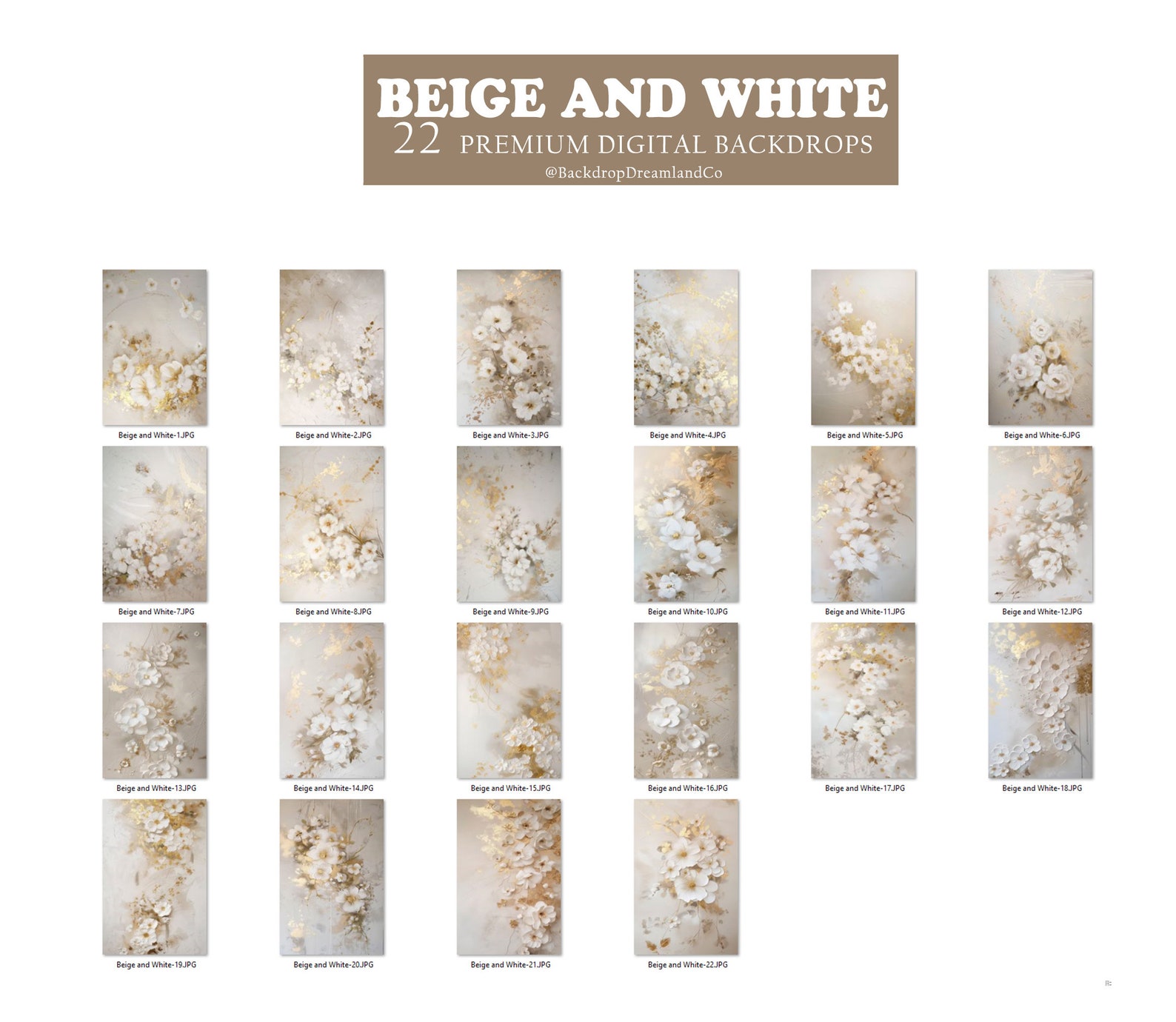 SOFT BEIGE FLORAL Fine Art Digital Backdrops Photoshop Texture Overlays ...