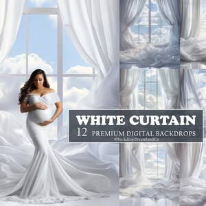 WHITE COURTAINS Digital Backdrops Flaying Fabric Backgrounds Curtains ...