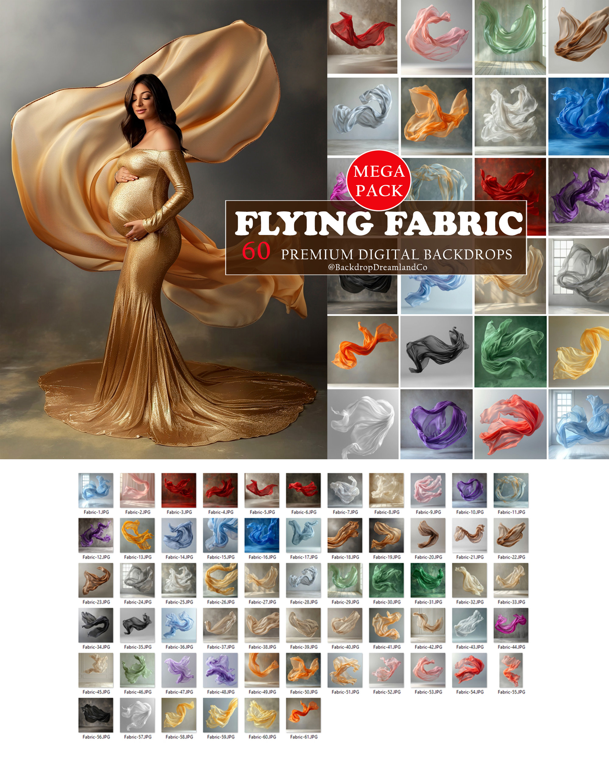 60 FLYING FABRIC Digital Backdrops Maternity Overlays Flowy Fabric ...