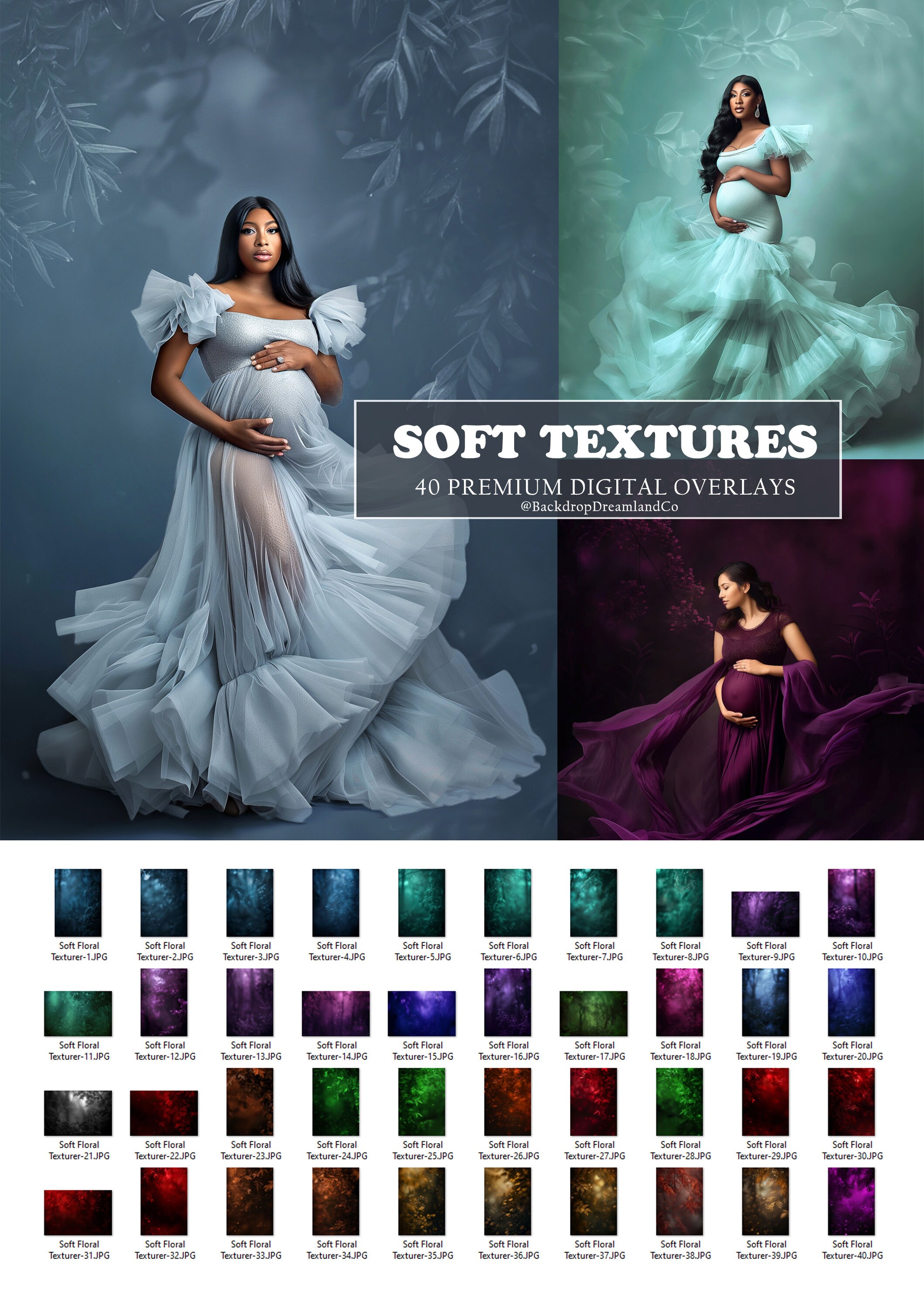 40 FLORAL TEXTURES Backdrops Soft Overlays Digital Floral Overlays ...