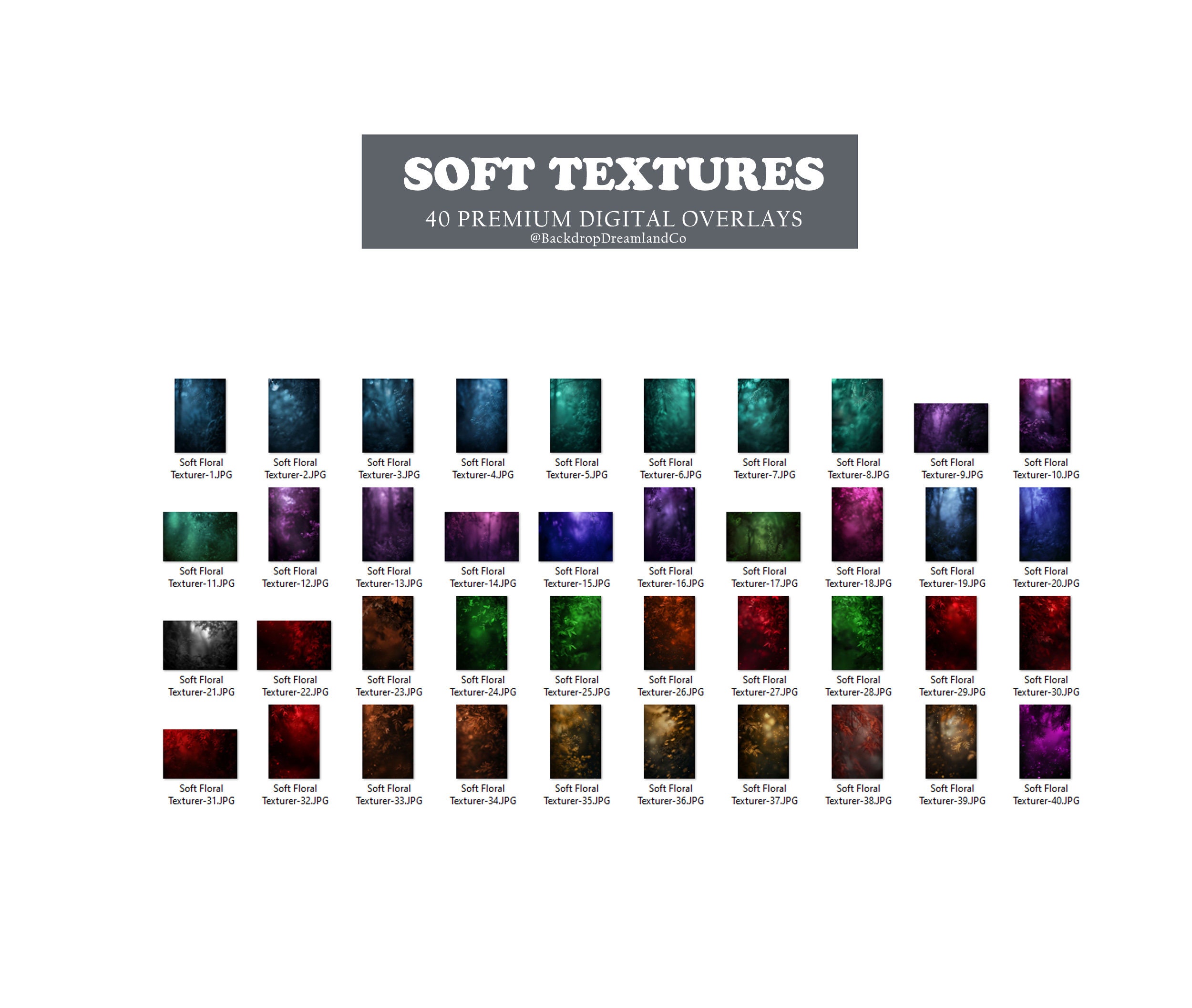 40 FLORAL TEXTURES Backdrops Soft Overlays Digital Floral Overlays ...