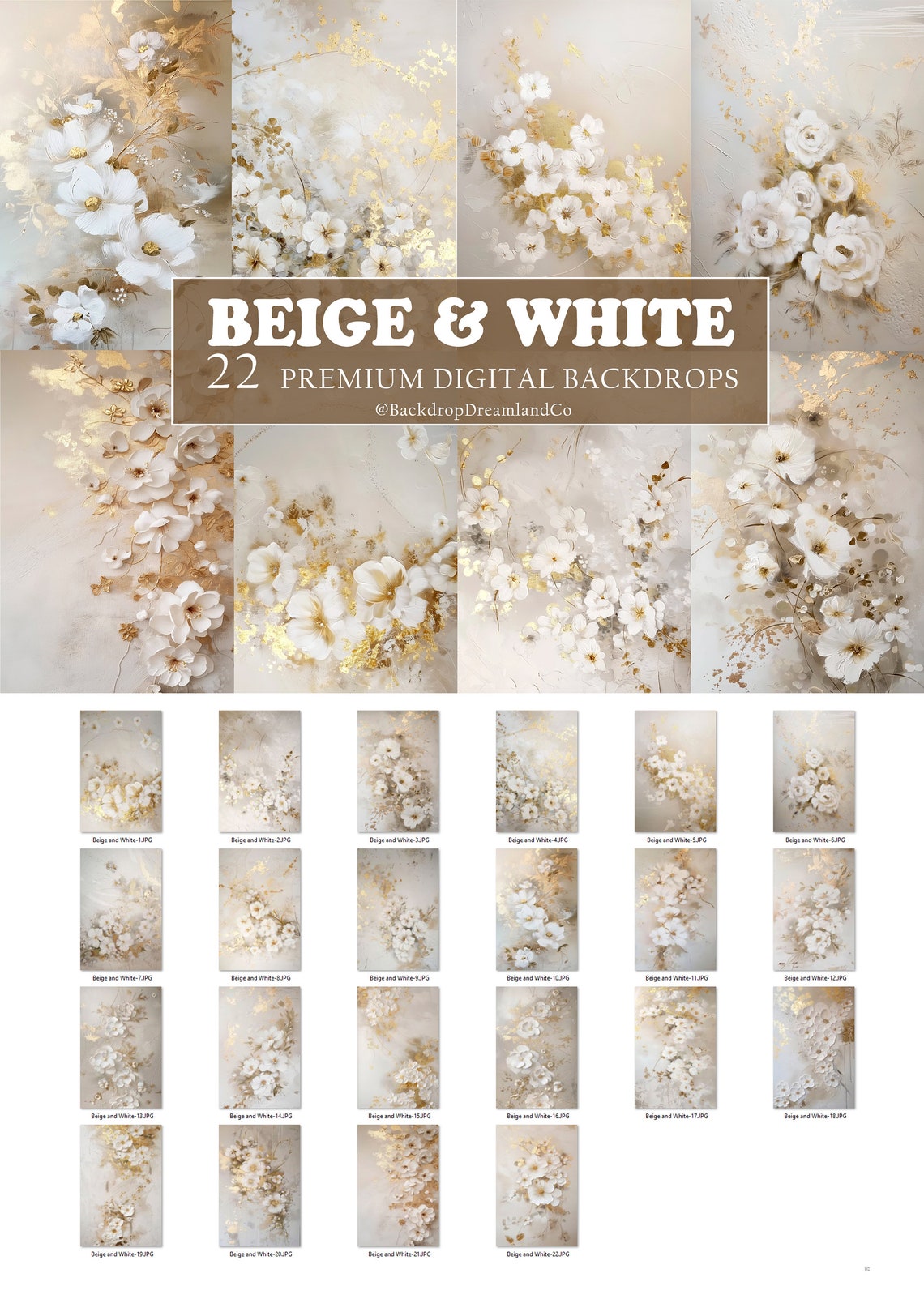 SOFT BEIGE FLORAL Fine Art Digital Backdrops Photoshop Texture Overlays ...