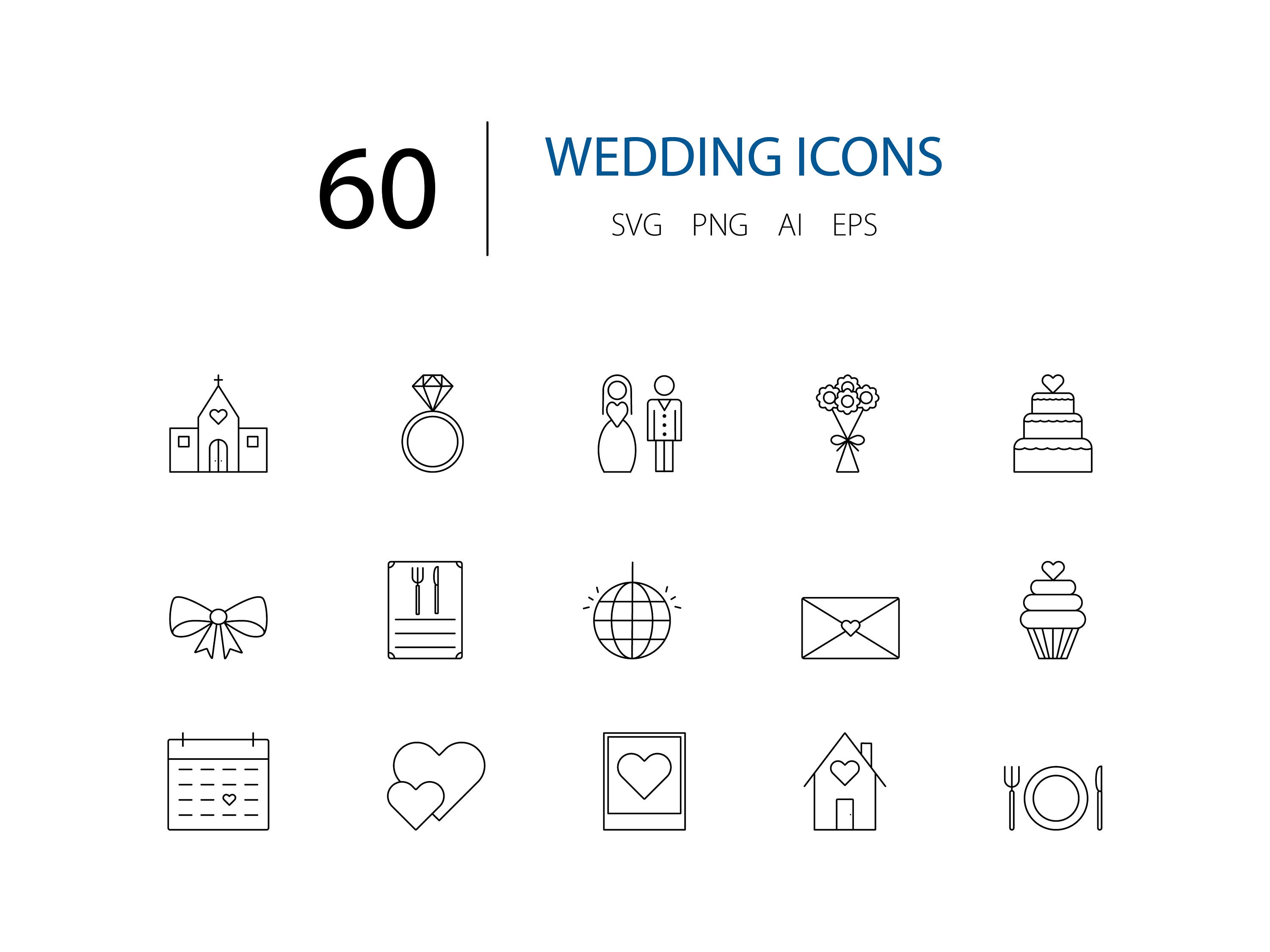 60 Wedding Icons, Wedding Icons, Wedding Svg, Love Icons, Wedding ...