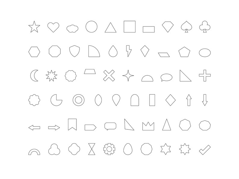 60 Simple Shape Icons, Icon Pack, Line Icons, Shape Icons, Simple ...