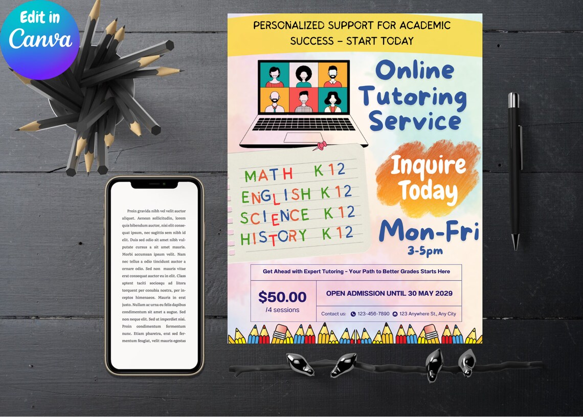 Editable Tutoring Flyer Template: Online, Math, English (PDF) - Etsy