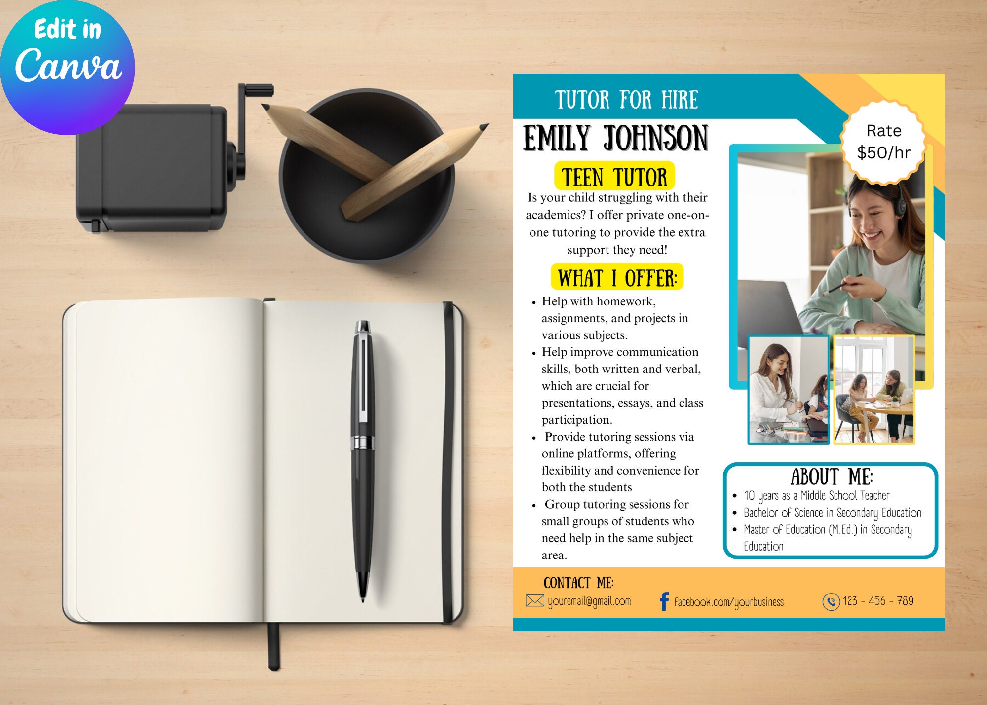 Printable Tutoring Flyer Template | English, Math Tutor Designs ...