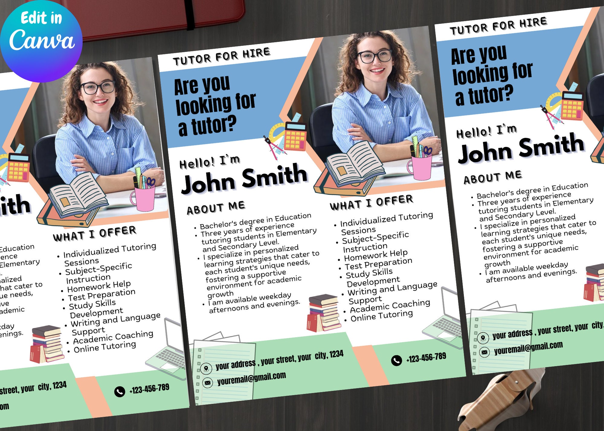 Editable Tutor Flyer Template: English, Math, Online Tutoring (canva ...