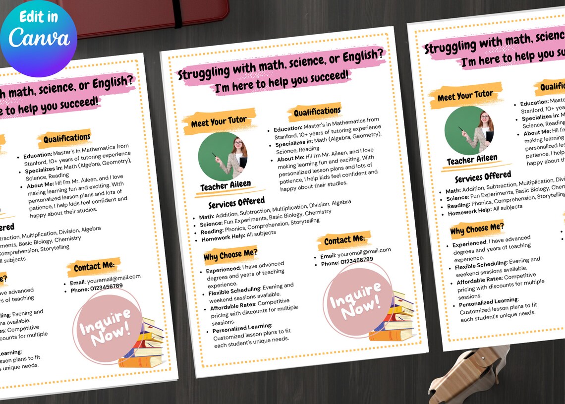 Editable Tutoring Flyer Template | English, Math Tutor Designs | Online ...