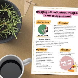 Editable Tutoring Flyer Template | English, Math Tutor Designs | Online ...