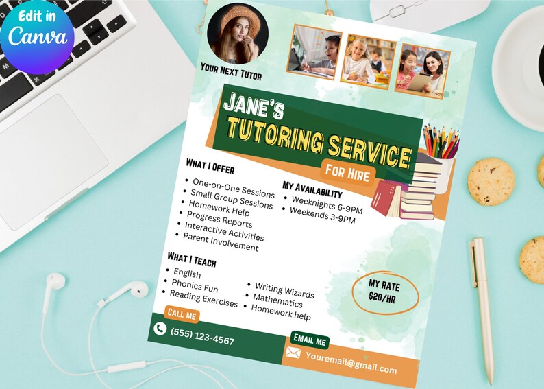 Editable Tutoring Flyer Template | English, Math Tutor Designs | Online ...