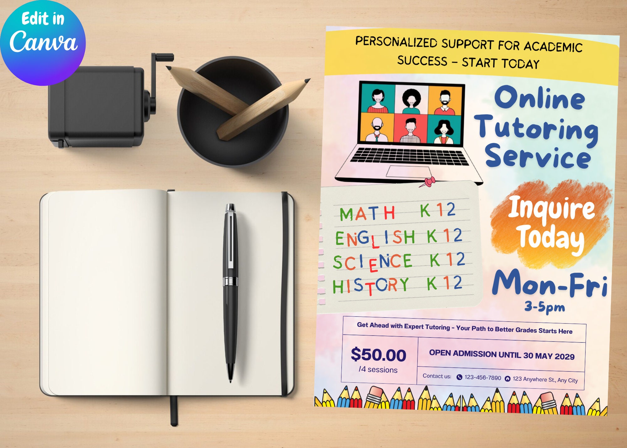 Editable Tutoring Flyer Template: Online, Math, English (PDF) - Etsy