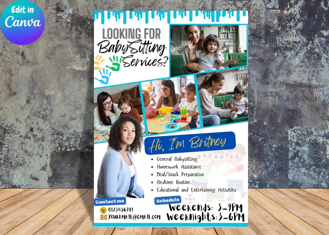Printable Babysitting Flyer, Childcare Flyer, Babysitter Flyer, Nanny ...
