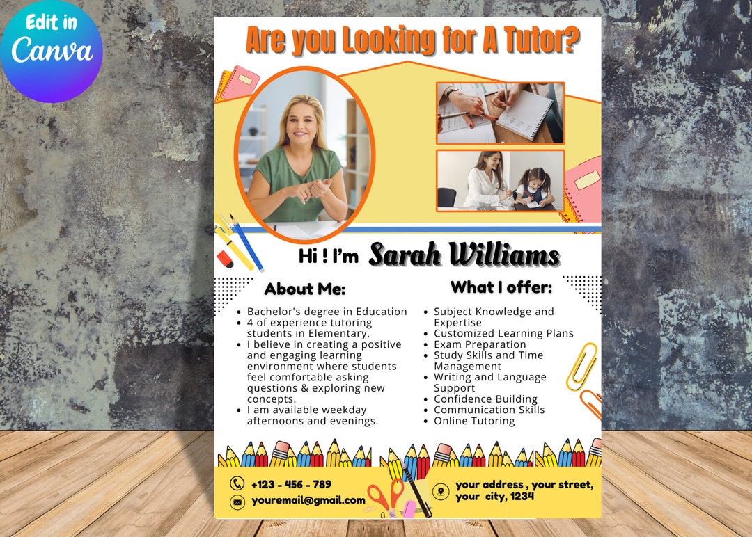 Editable Tutor Flyer Template: English, Math, Online Tutoring (canva ...