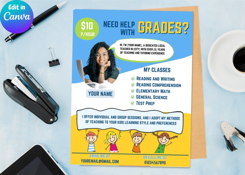 Printable Tutoring Flyer Template | English, Math Tutor Designs ...