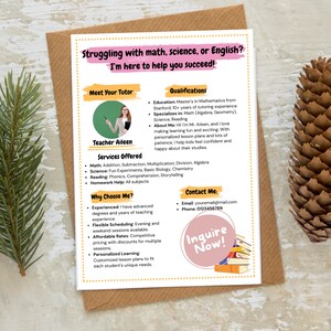 Editable Tutoring Flyer Template | English, Math Tutor Designs | Online ...