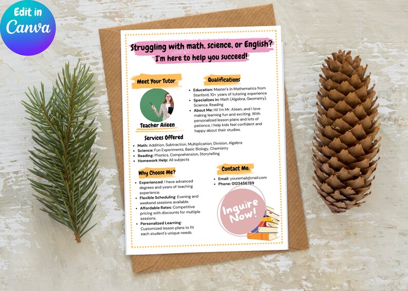 Editable Tutoring Flyer Template | English, Math Tutor Designs | Online ...