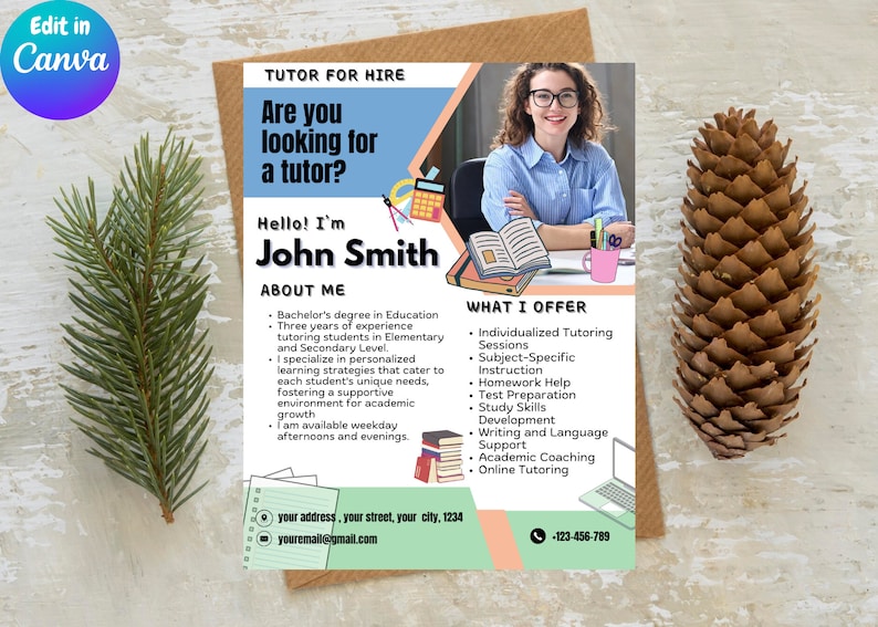 Editable Tutor Flyer Template: English, Math, Online Tutoring (canva ...
