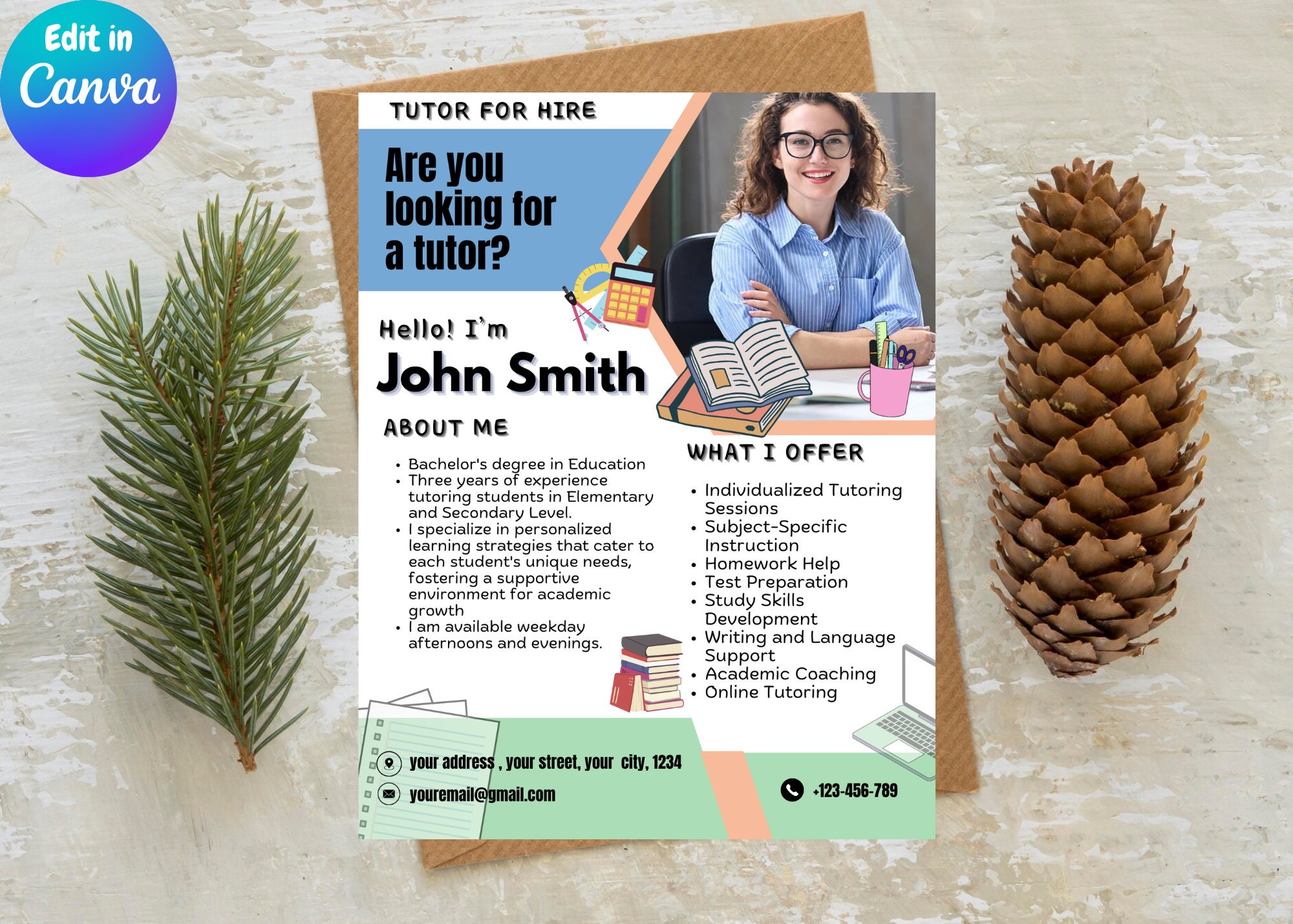 Editable Tutor Flyer Template: English, Math, Online Tutoring (canva ...