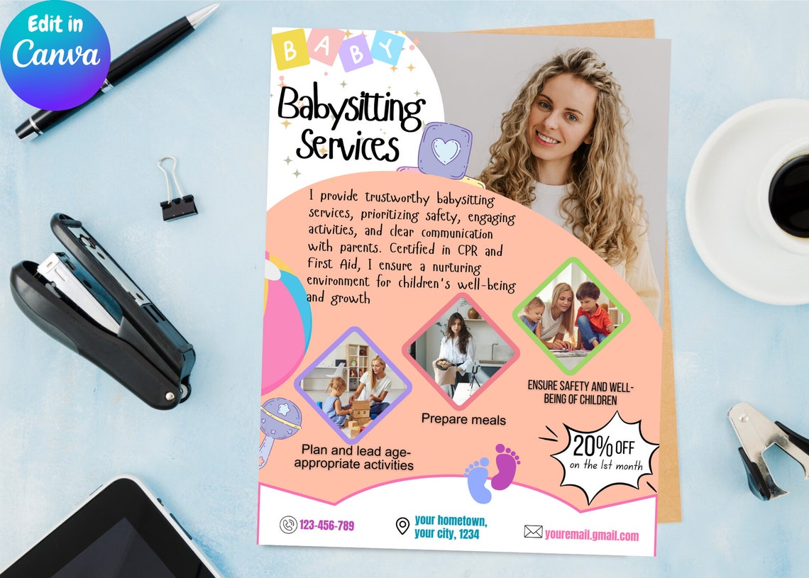 Babysitting Flyer Template: Childcare, Nanny Service (canva Editable ...