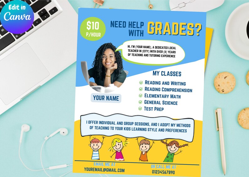 Printable Tutoring Flyer Template | English, Math Tutor Designs ...