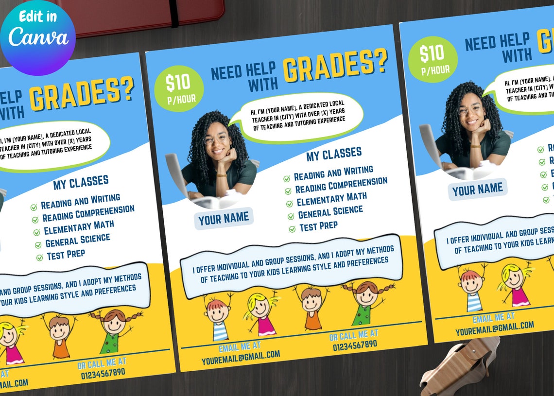 Printable Tutor Flyer Template: English, Math, Summer Tutoring (PDF) - Etsy