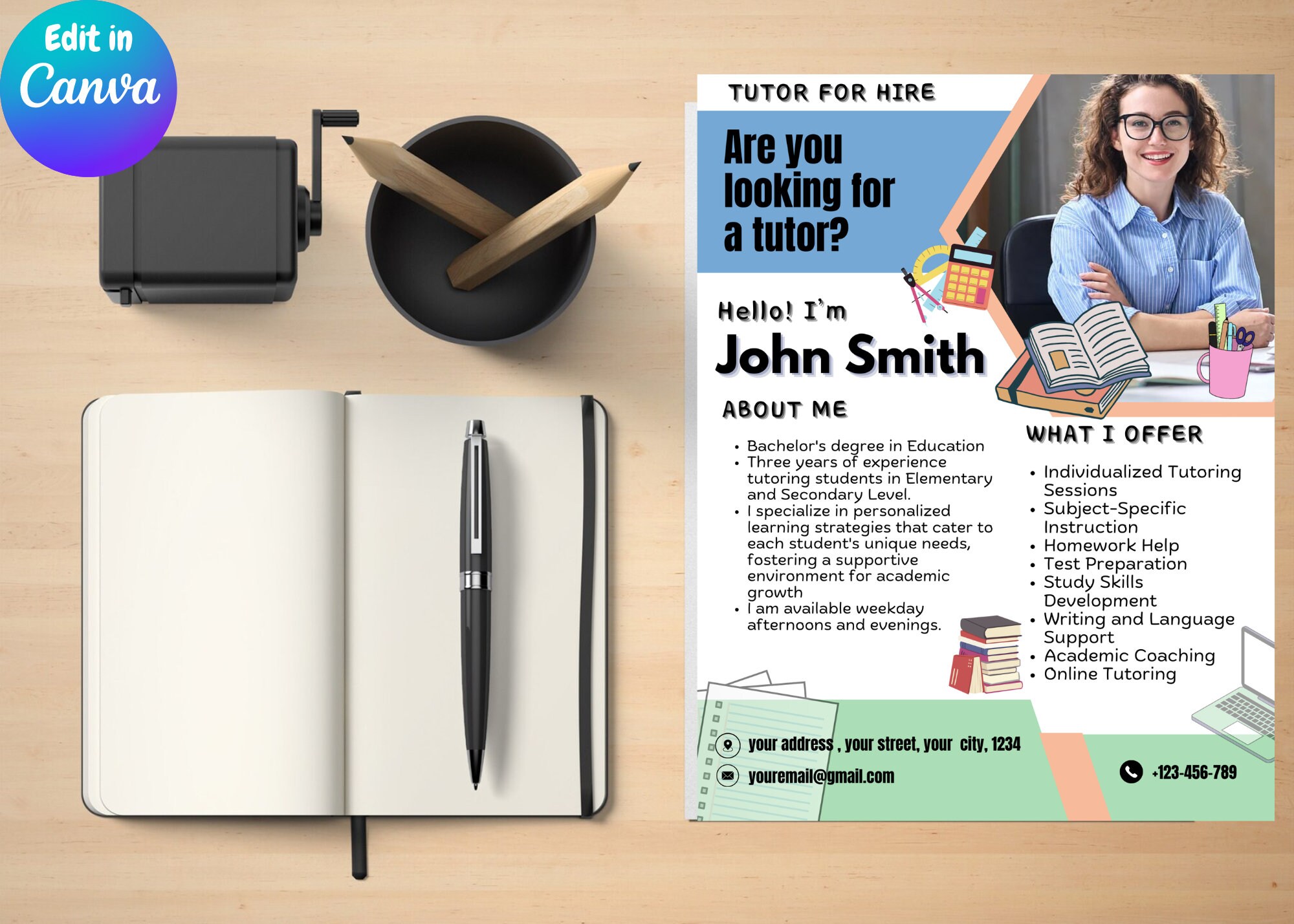 Editable Tutor Flyer Template: English, Math, Online Tutoring (canva ...