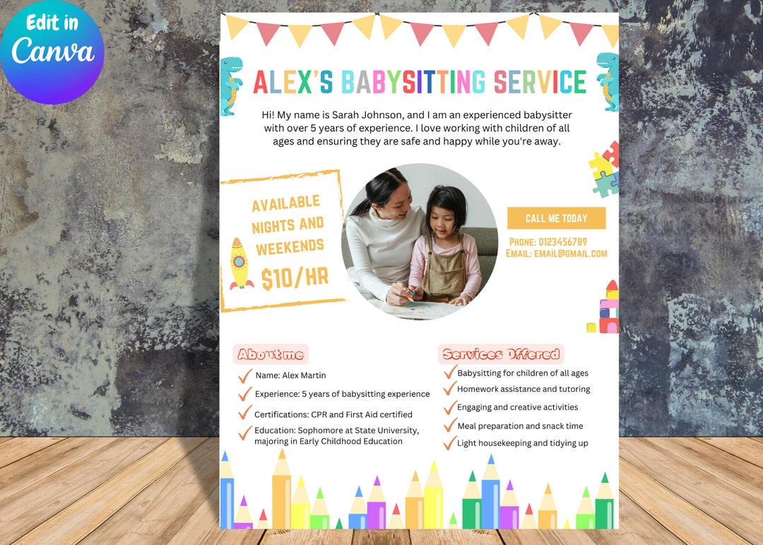 Babysitting Flyer | Childcare Flyer, Nanny Flyer Printable | Babysitting Service, Best ...