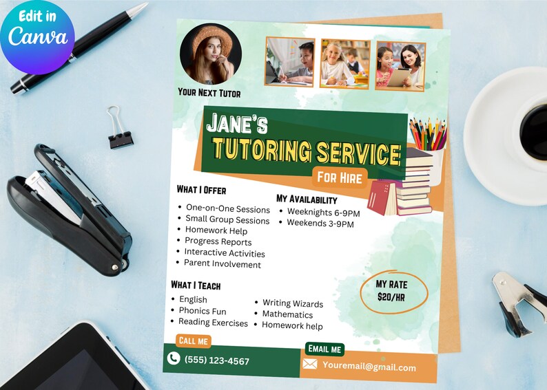 Editable Tutoring Flyer Template: English, Math Tutor Designs (PDF) - Etsy