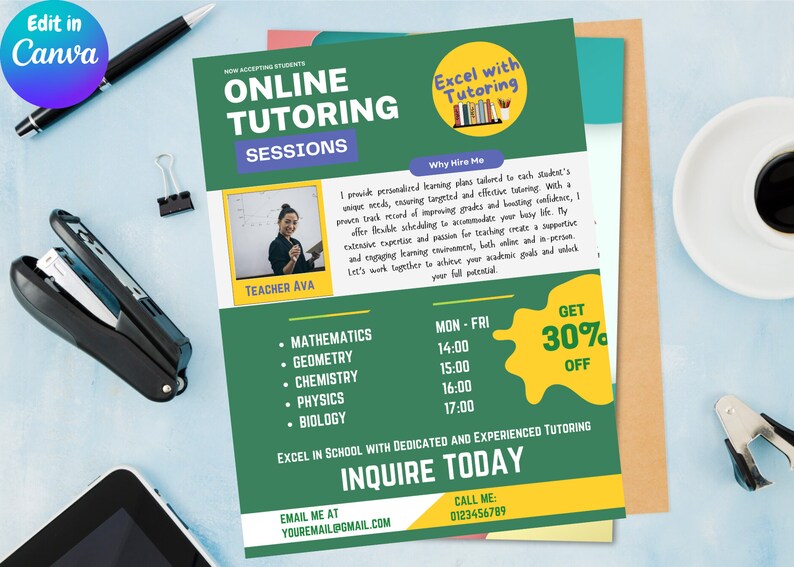 English, Math Tutor Flyer Designs | Online, Summer, Printable Kids ...