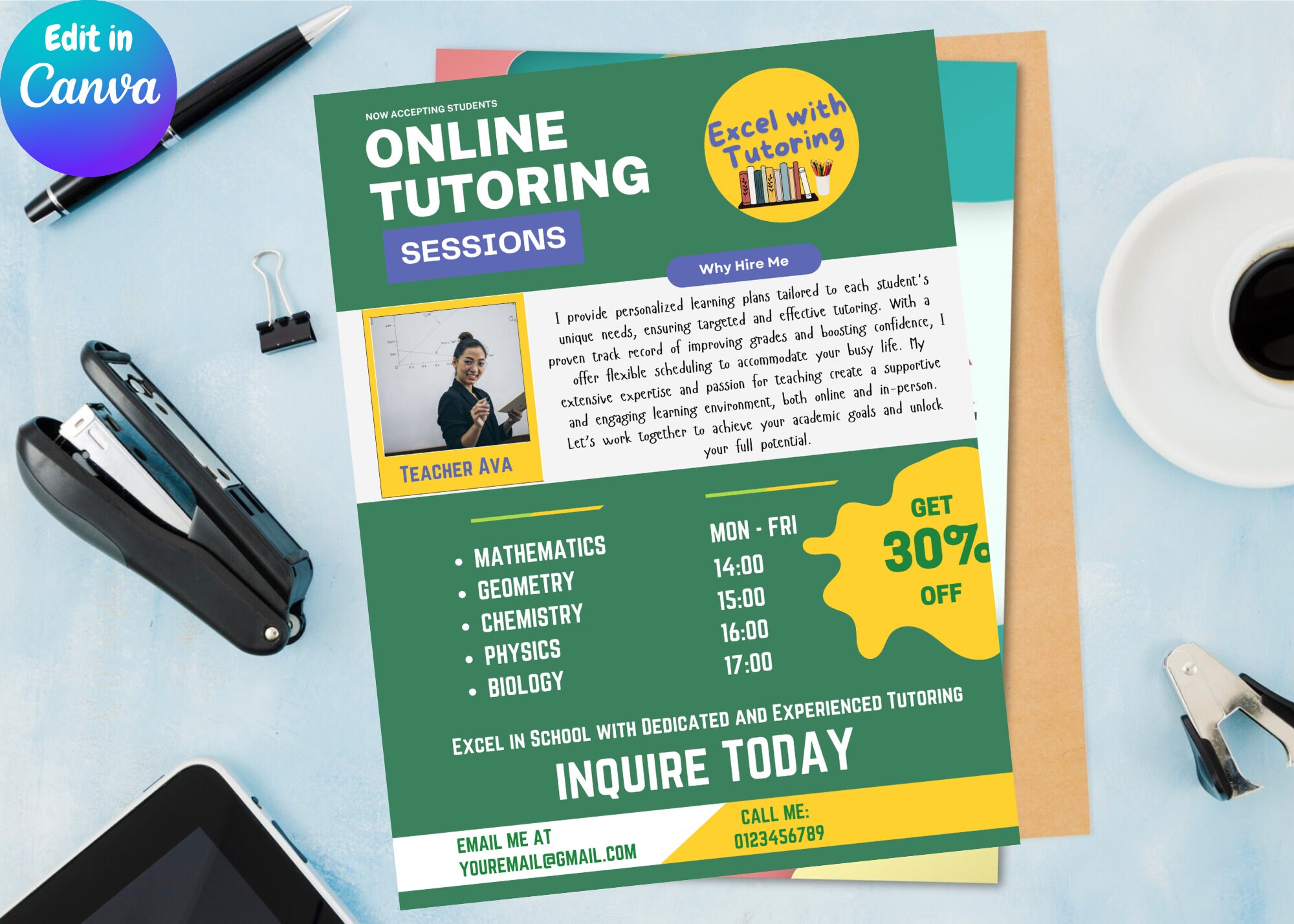 English, Math Tutor Flyer Designs | Online, Summer, Printable Kids ...